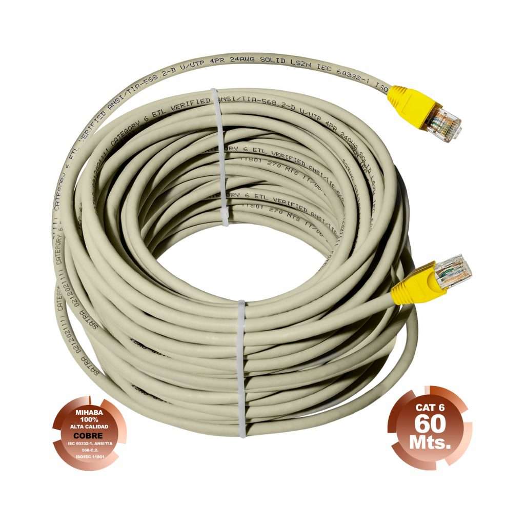 Cable red internet UTP Cat 6 de 60Mts Gris armado de cobre SATRA ...